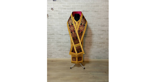 Bishop's Communion set in black/maroon brocade - Bishop Stole and cuffs ...
