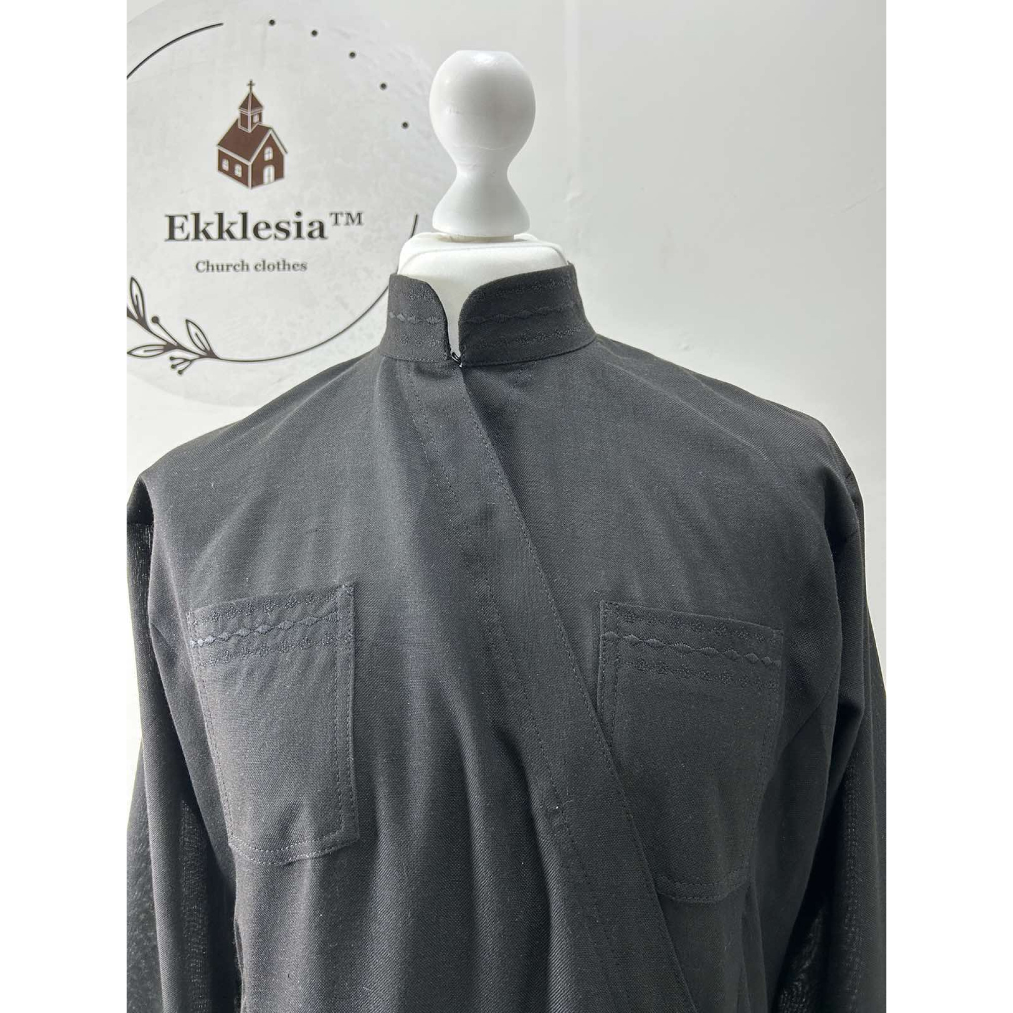 Embroidered inner cassock - Orthodox black cassock - Light summer cassock