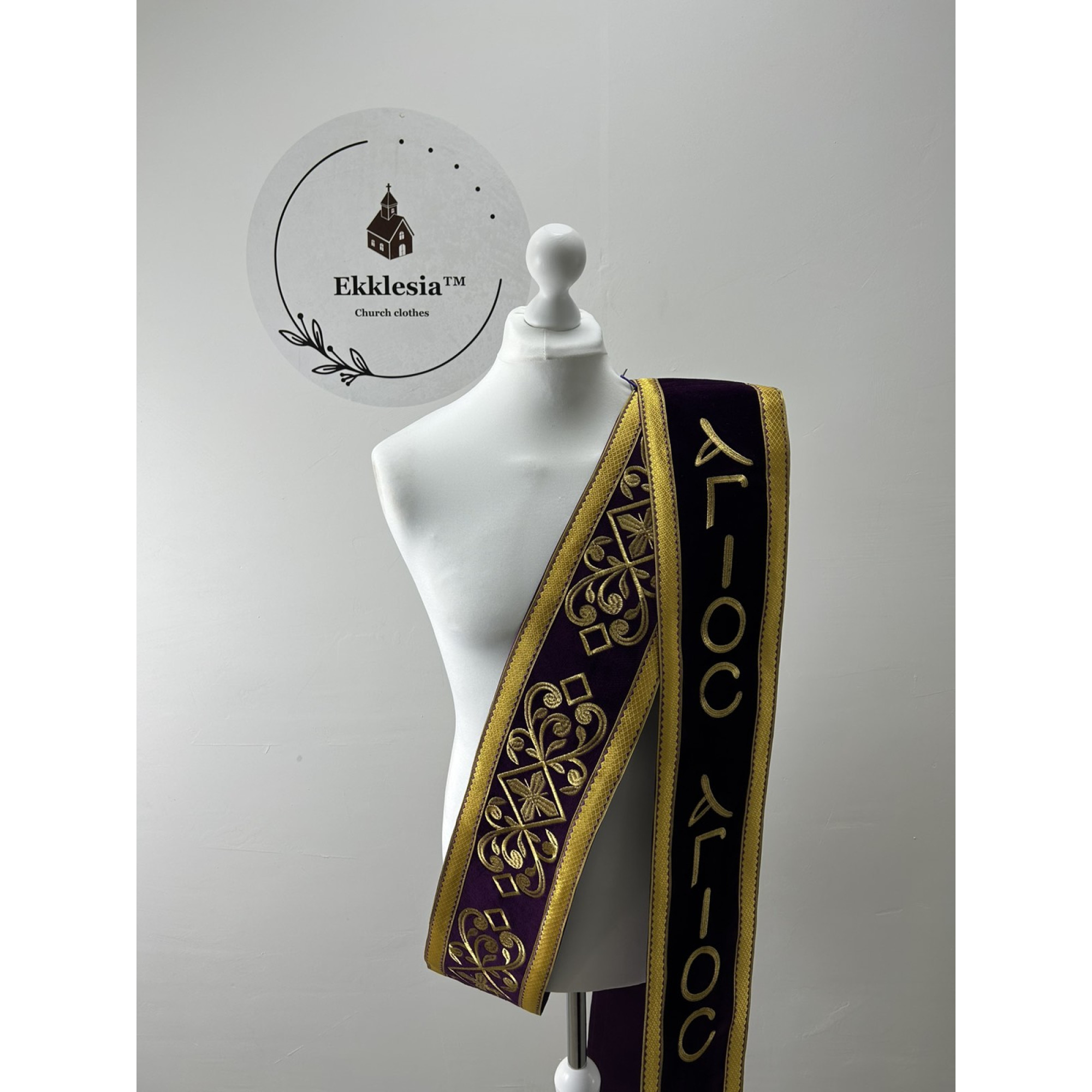 Velvet embroidered orar for protodeacon - Double orarion with Agios design